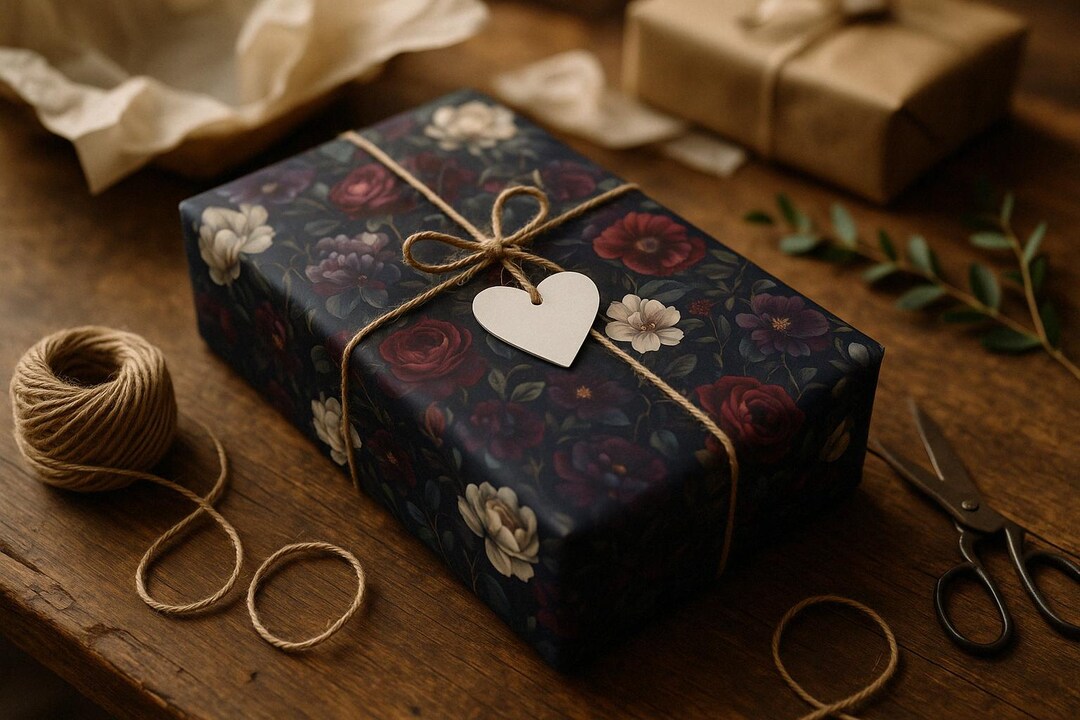 Moody Gothic Flowers Gift Wrap Gothic Roses Wrapping Paper Floral Dark ...