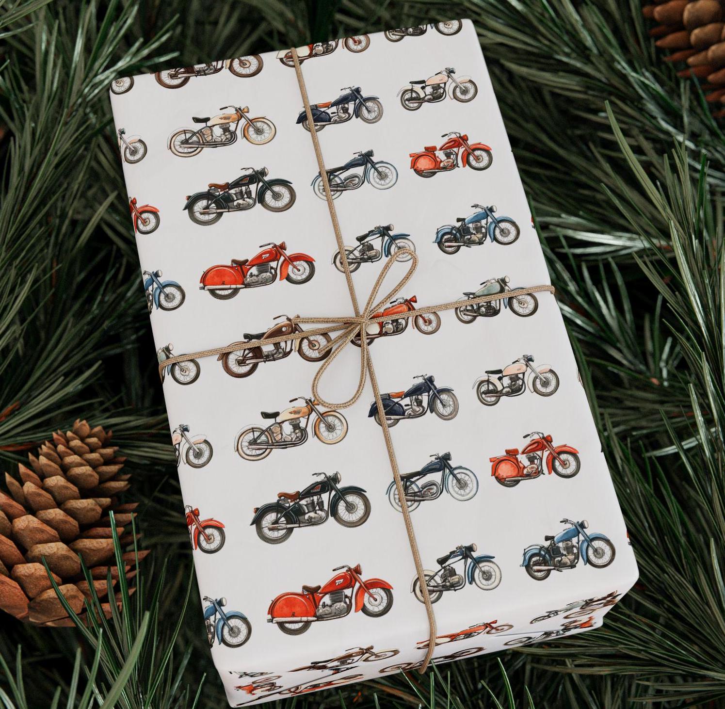 Classic Motorbike Wrapping Paper Retro Motorcycles Gift Wrap Vintage ...