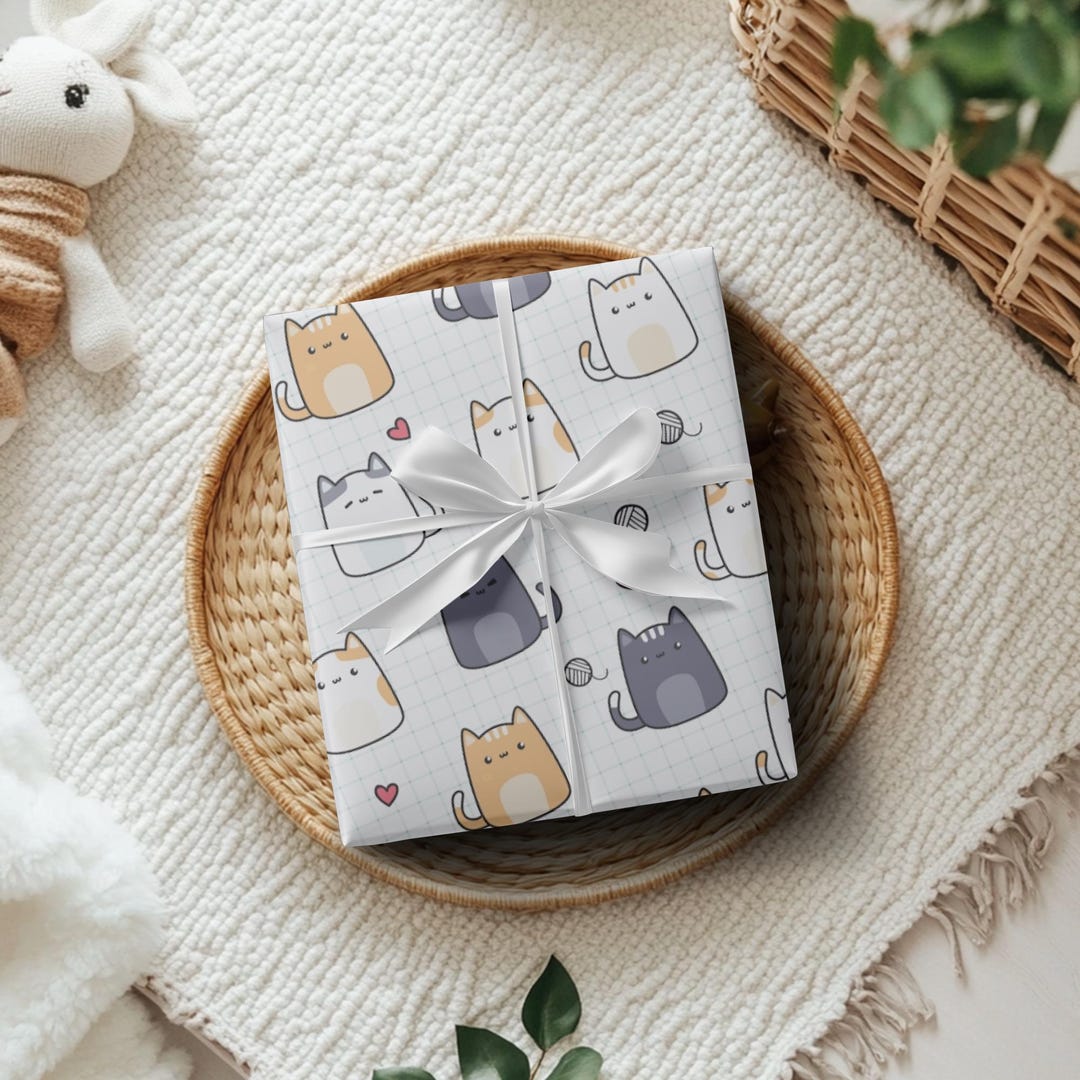 Cute Cartoon Cat Wrapping Paper Fun Gift Wrap for Cat Lovers Adorable ...