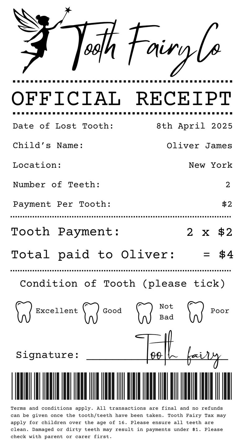 Editable Tooth Fairy Letter Receipt Printable First Tooth Certificate ...