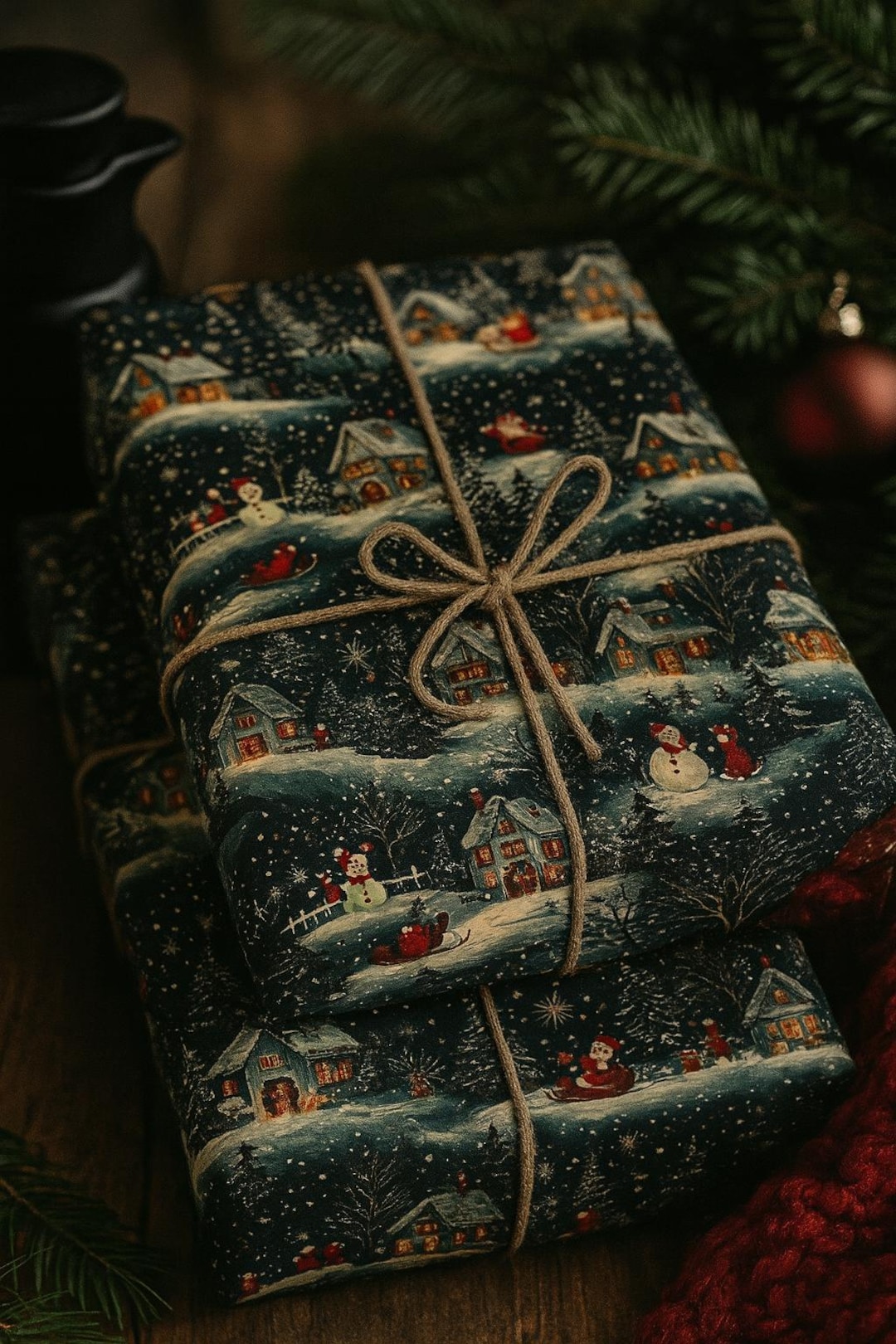 Vintage Forest Christmas Themed Wrapping Paper Festive Nightime Forest ...
