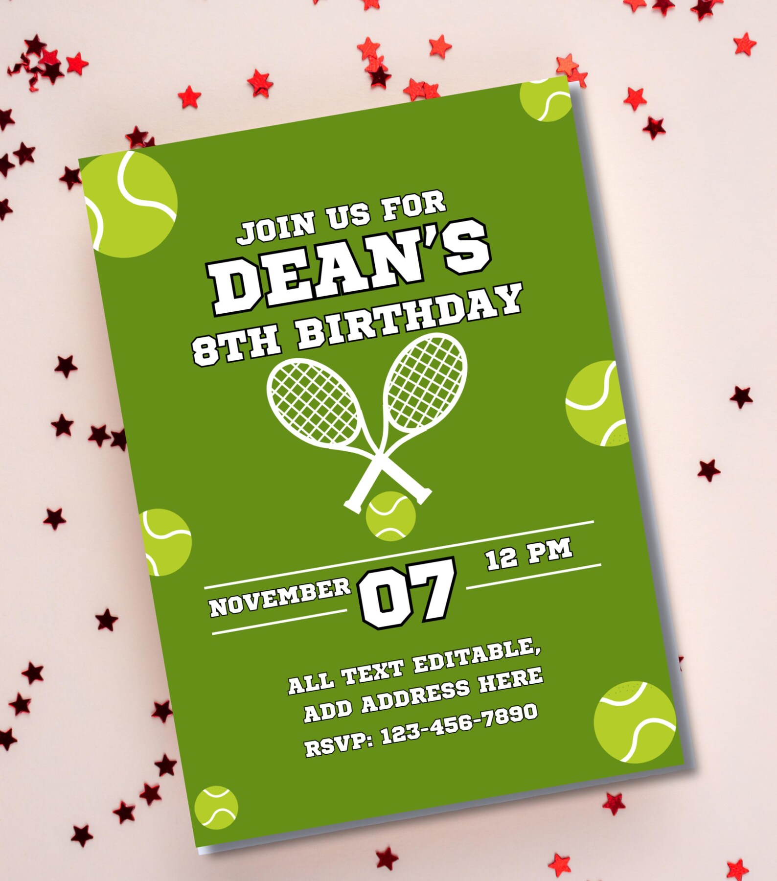 Editable Tennis Birthday Invitation Kids Party Canva Template Printable ...