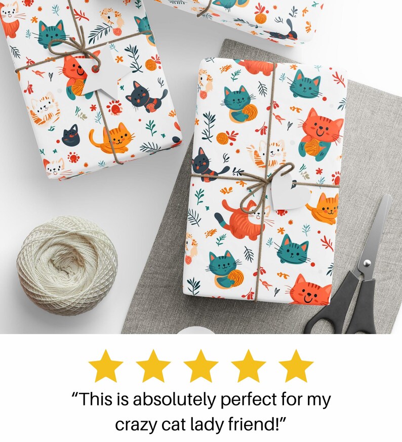 Funny Cats Wrapping Paper Crazy Cat Lady Gift Wrap Cute Cat Print With ...