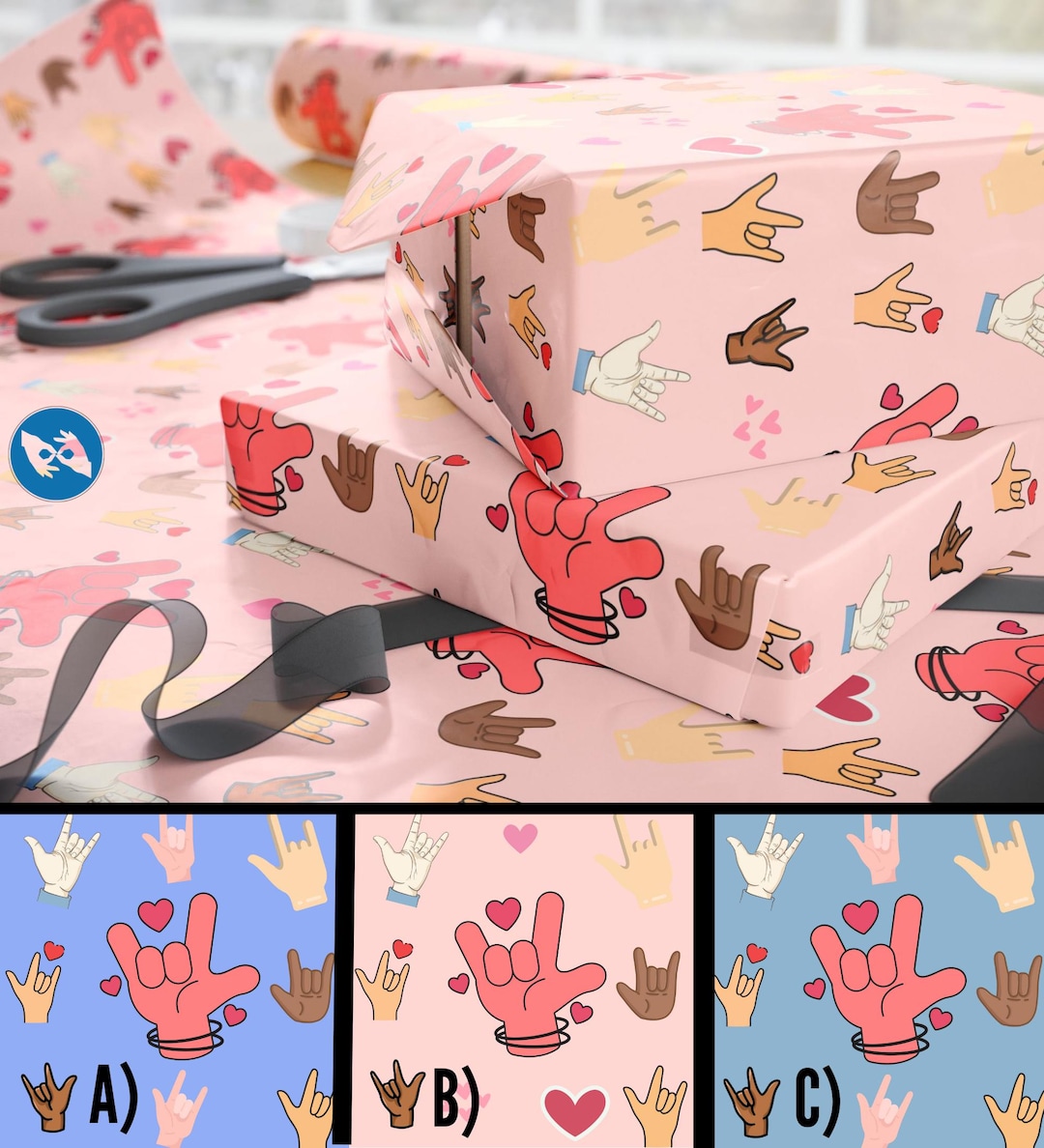 Sign Language Wrapping Paper ASL Gift Wrap for Deaf or Hard of Hearing ...