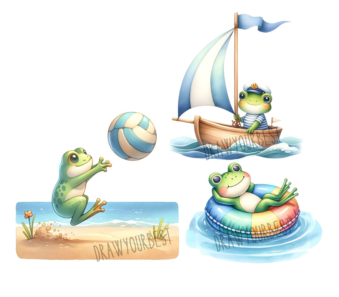 Summer Frog Clipart - Cute Froggy Digital Download - Tropical Beach ...