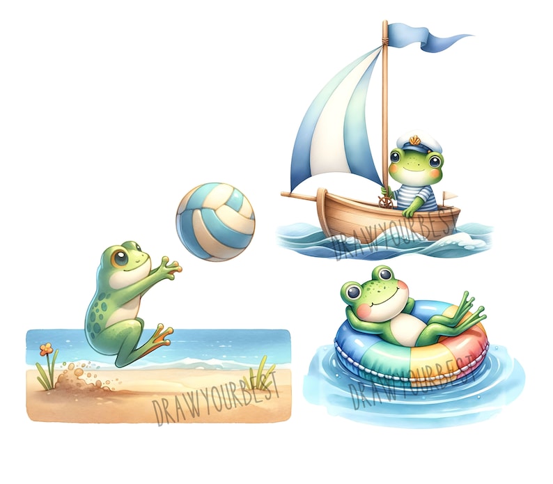 Summer Frog Clipart - Cute Froggy Digital Download - Tropical Beach ...