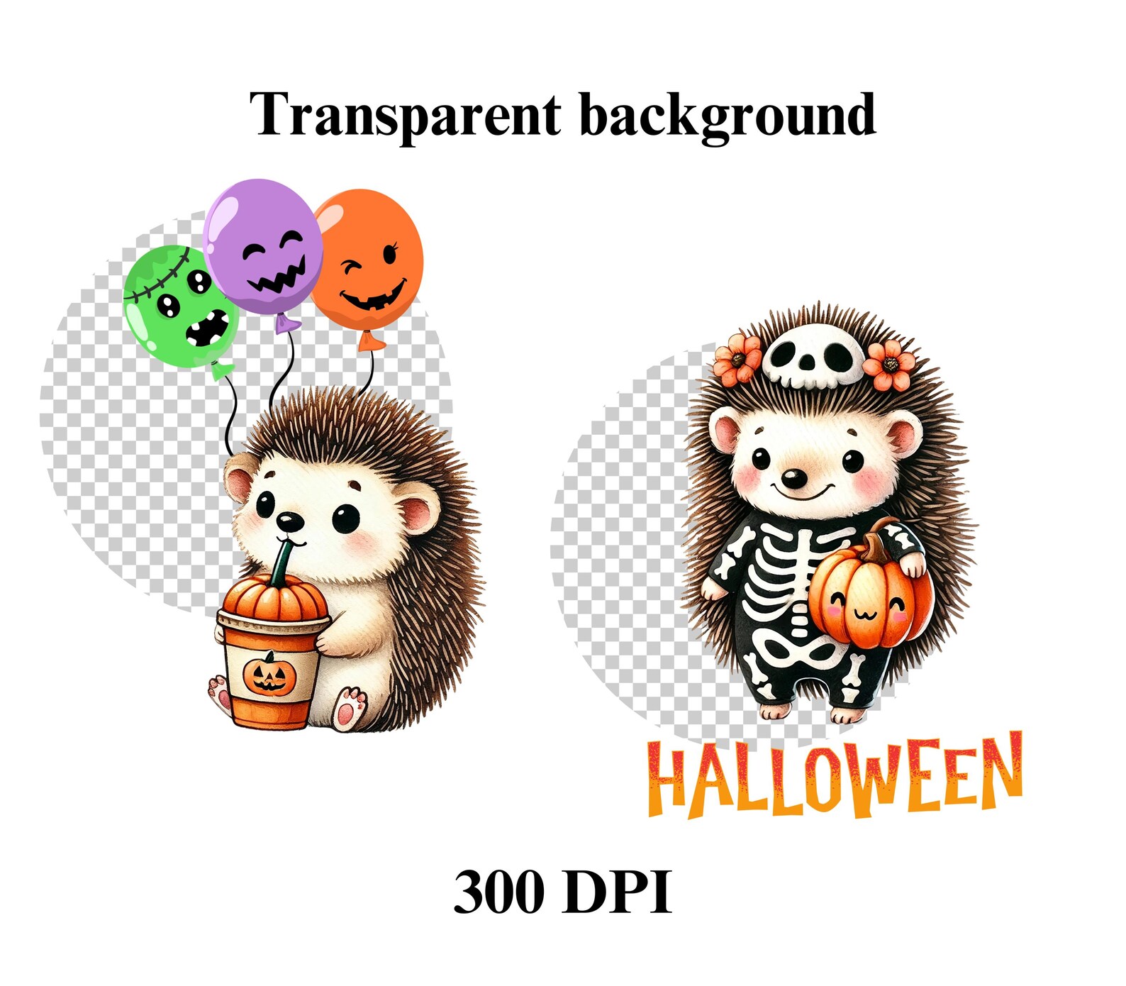 Adorable Halloween Hedgehog PNG Set Cute Kawaii Animal Designs Trick or ...
