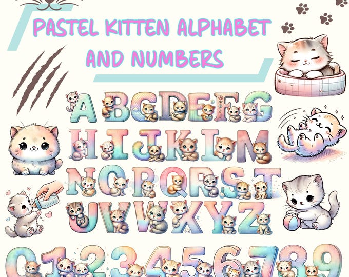 Cat Alphabet SVG PNG / Cute Kitten Numbers & Letters Stencil para ...