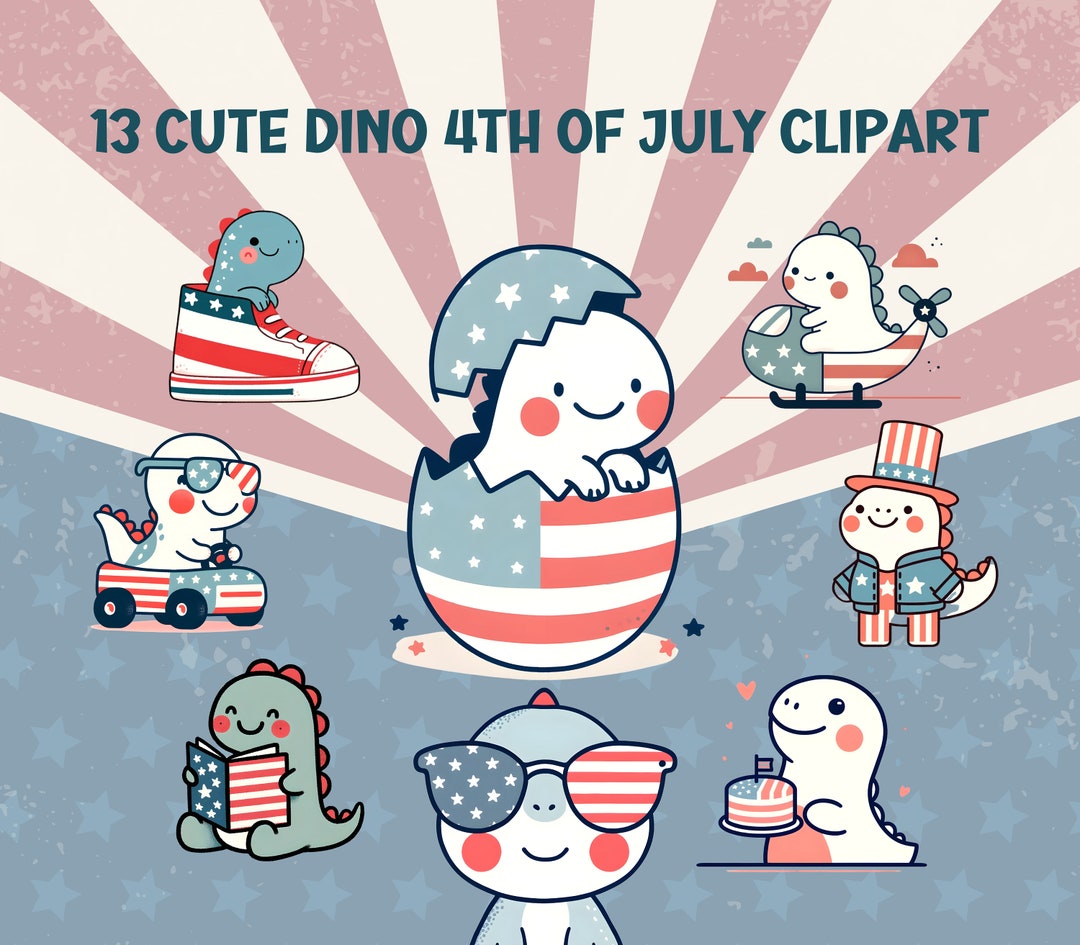 Cute Dino 4th of July Clipart | Patriotic Dinosaur Art | American ...