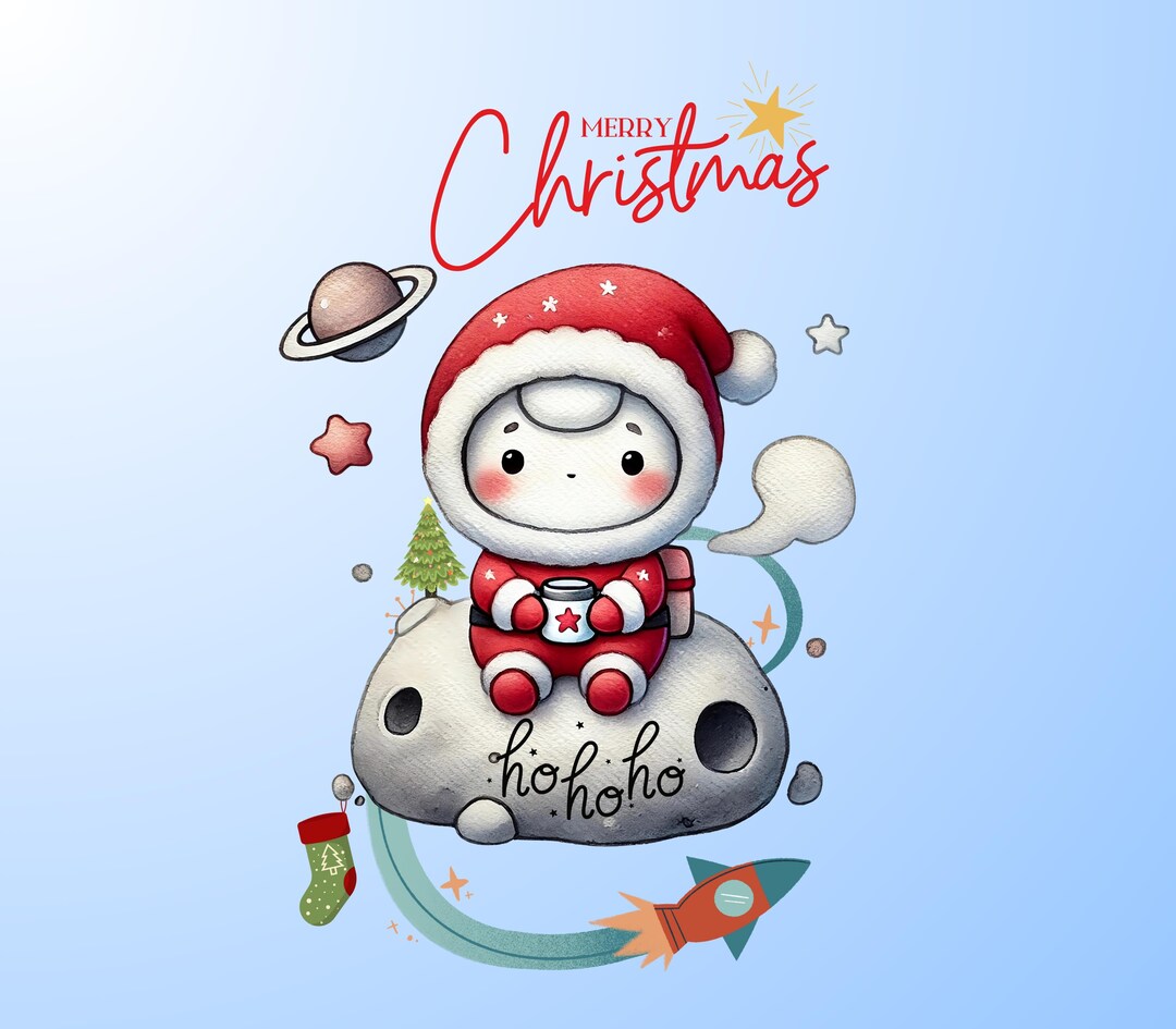 Merry Christmas Space-themed Cute Santa Clip Art | Holiday Digital ...