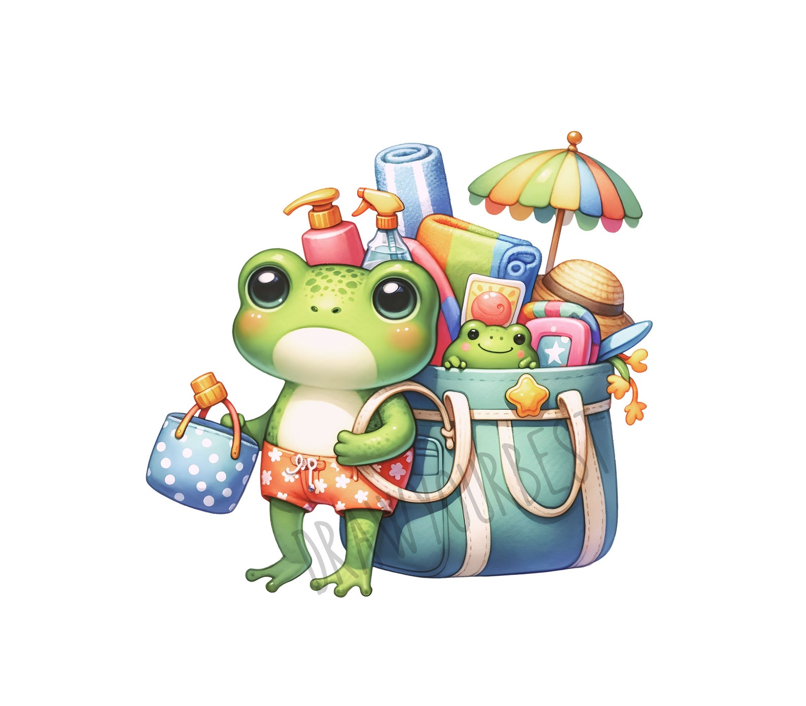 Summer Frog Clipart - Cute Froggy Digital Download - Tropical Beach ...