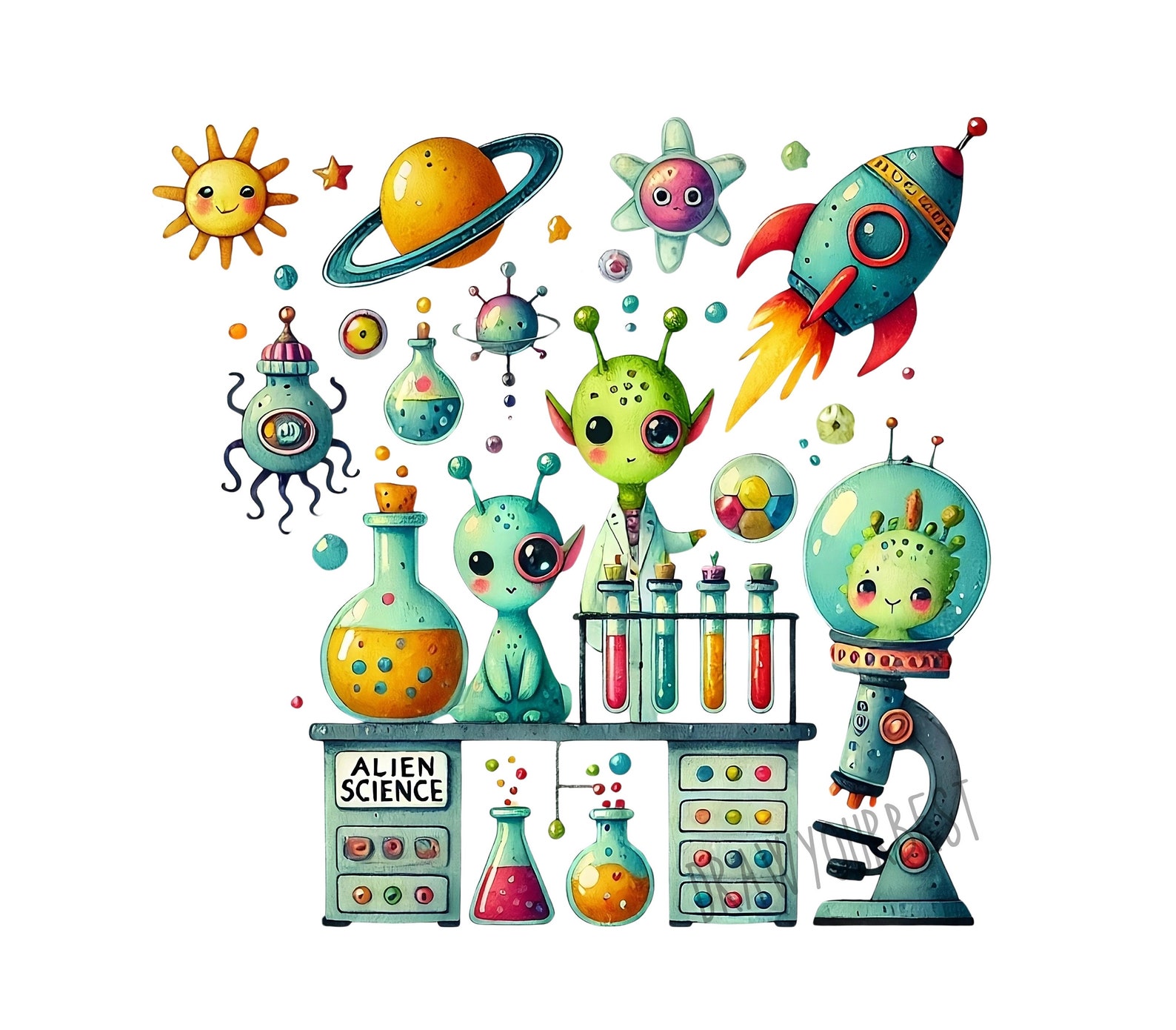Fun Alien in School Clipart Pack - Cute Extraterrestrial Characters for ...