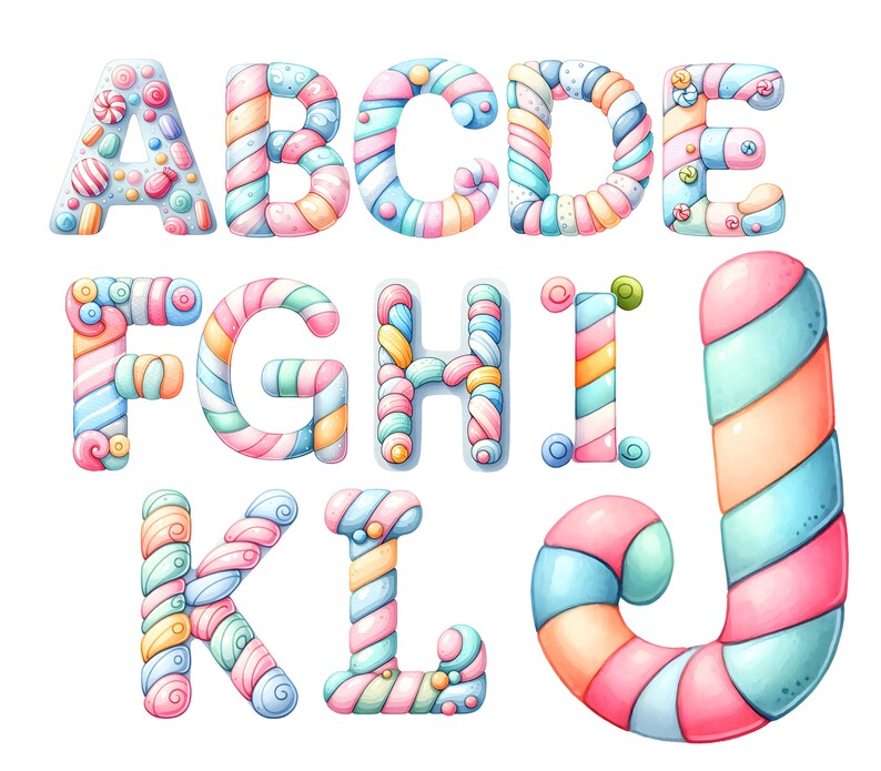 Candy Styled Alphabet & Numbers Art - Pastel Letters Clip Art - Etsy