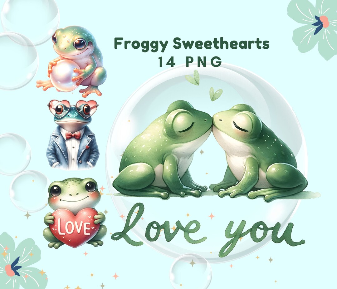 Froggy Sweethearts - Romantic Frogs Digital Art PNG - Etsy