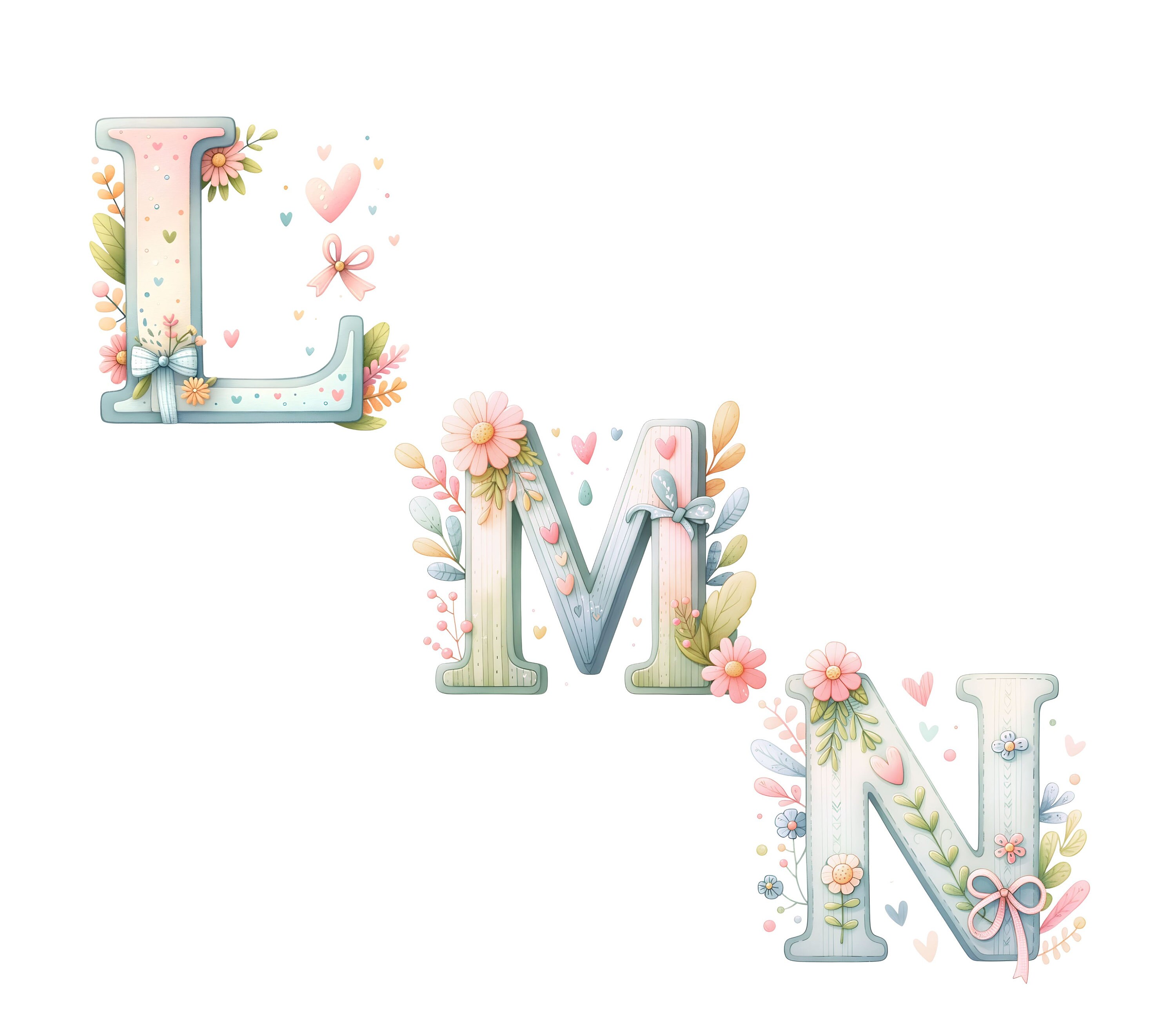 Floral Alphabet Letters A-Z - Pastel Nursery Decor, ABC Love Doodle Art ...