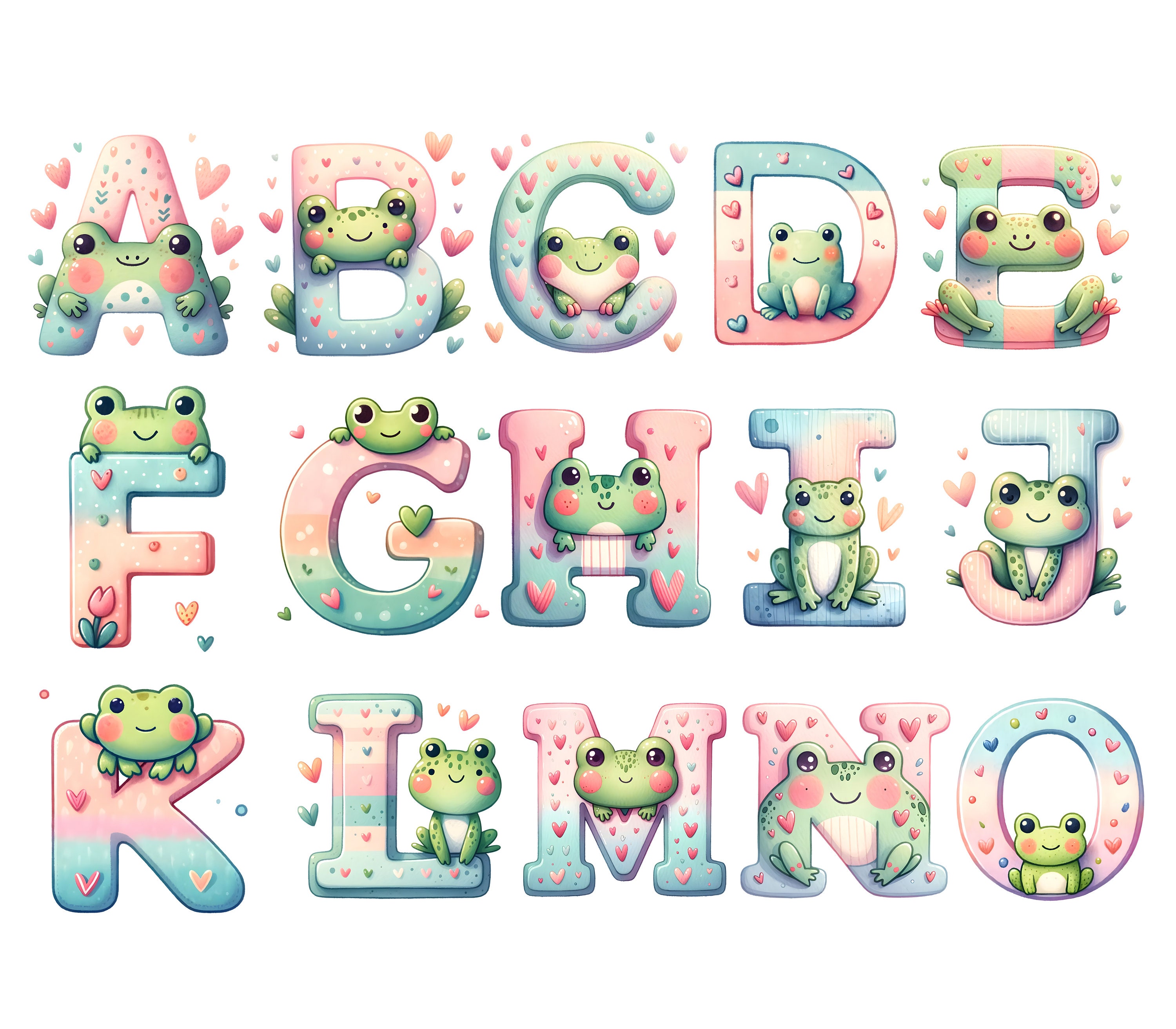 Alphabet & Numbers Cute Frog ABC and 123 Prints, Kids Room Decor ...