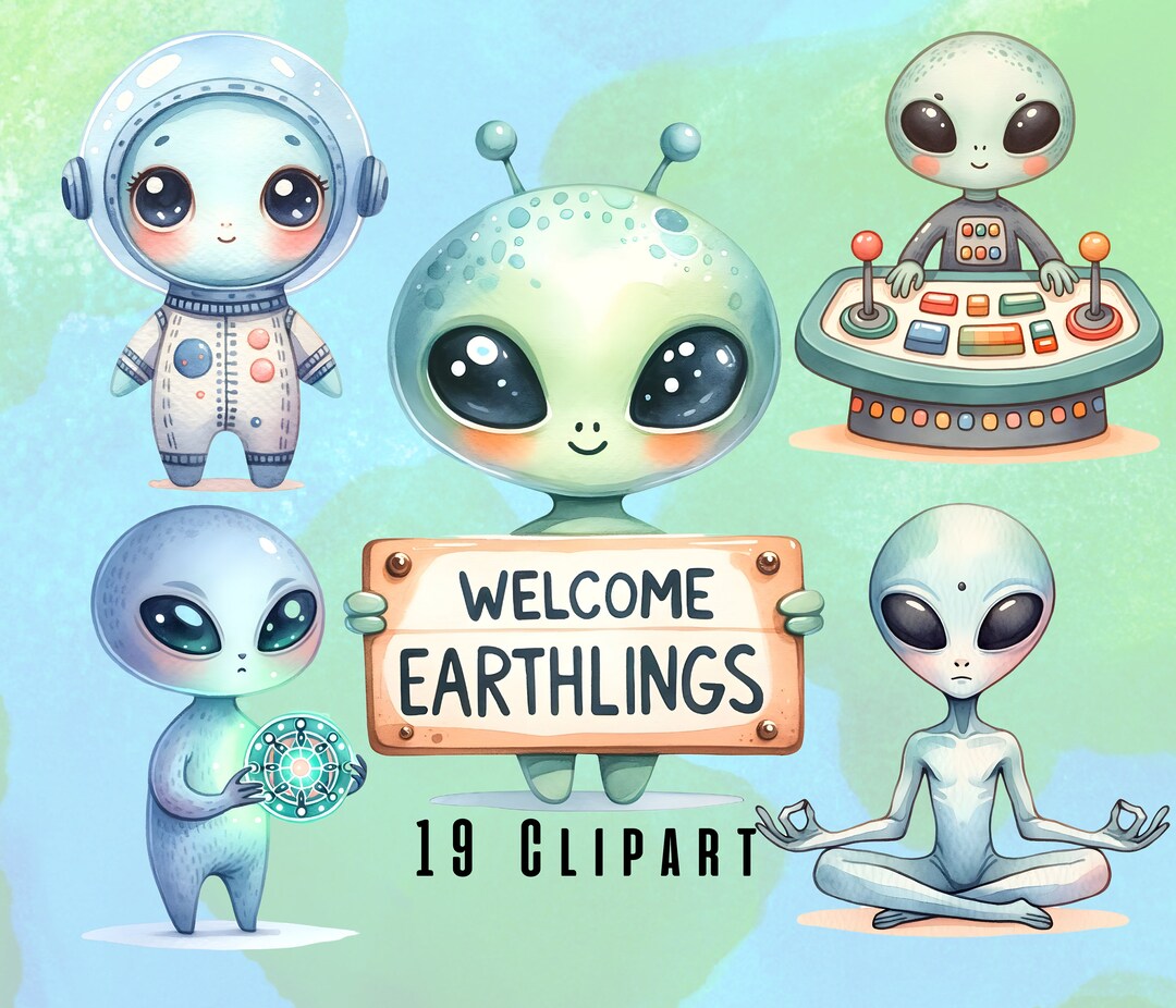 Welcome Earthlings - Cute Alien Clipart for Kids Room Decor - Etsy