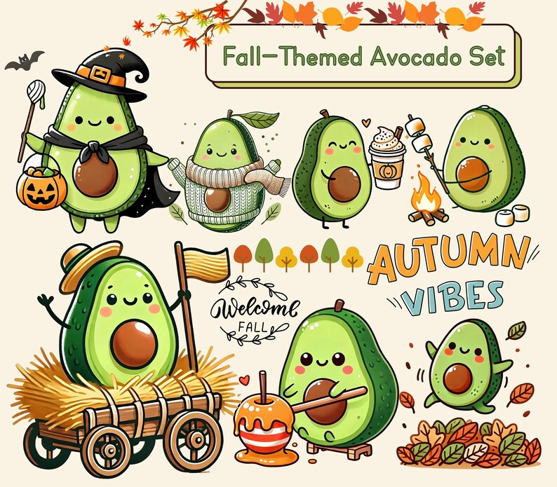 Fall-themed Avocado Illustrations | Cute Ai-generated Avocado Art ...