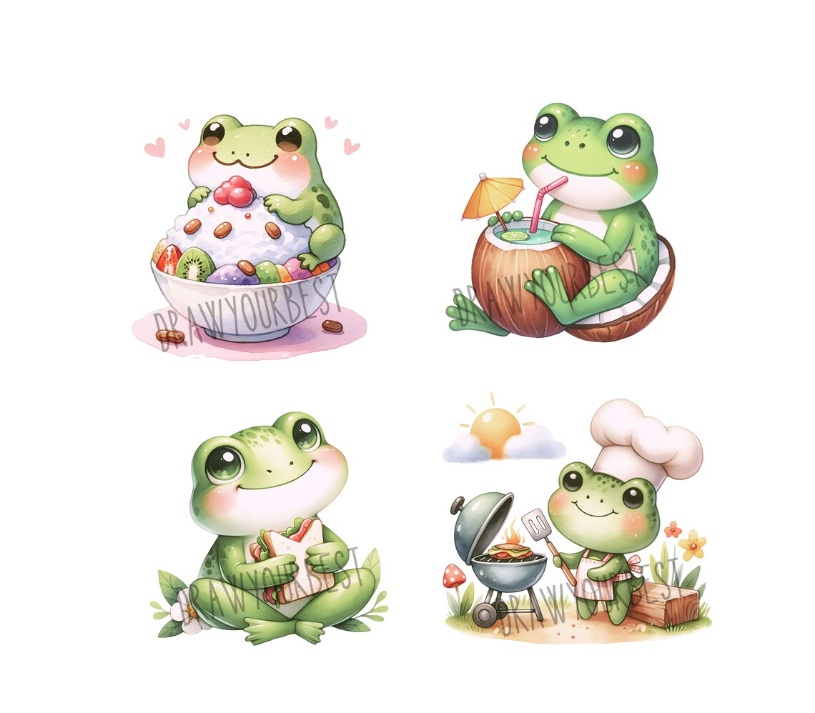 Summer Frog Clipart - Cute Froggy Digital Download - Tropical Beach ...