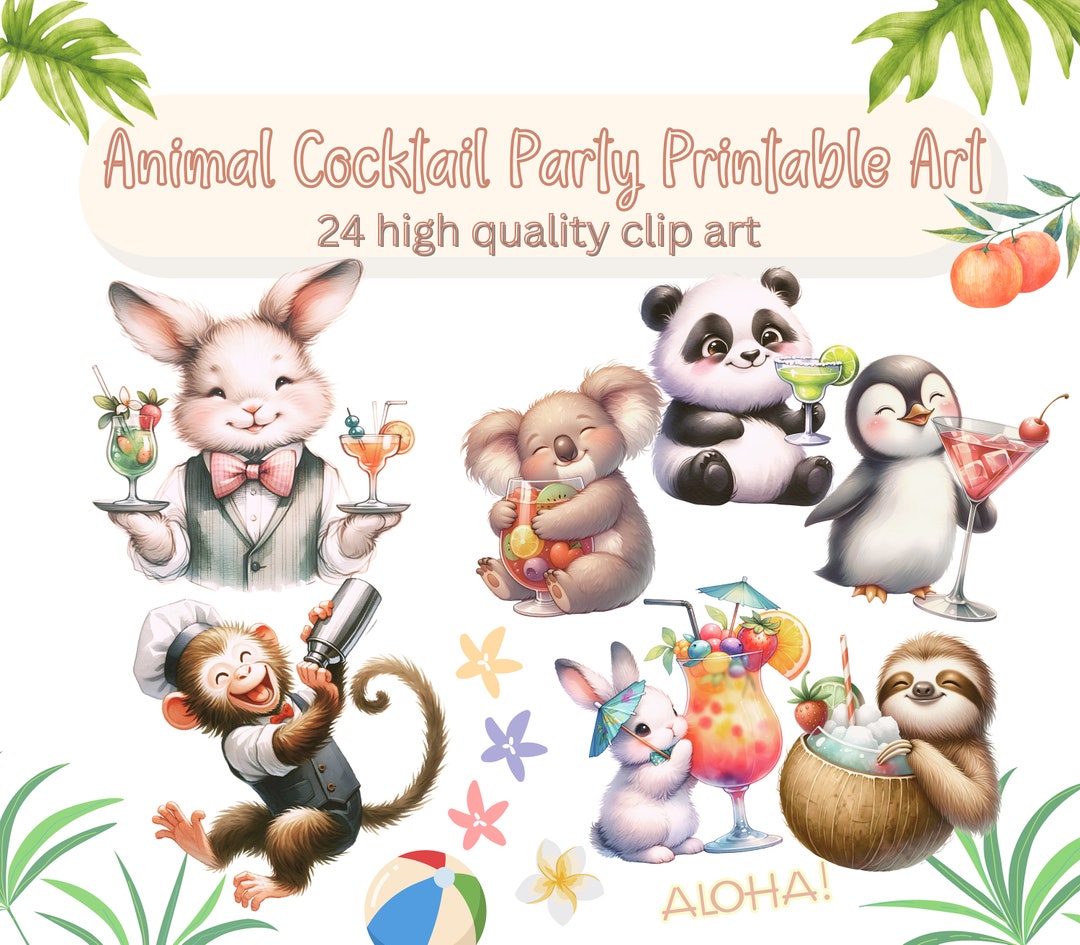 Animal Cocktail Party Printable Art - Whimsical Animal Cocktail Decor ...