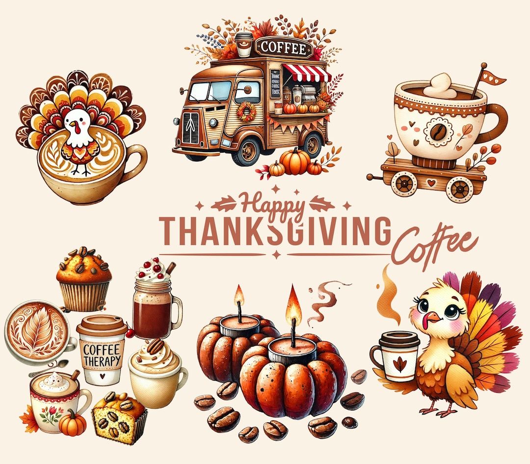 Thanksgiving Coffee Themed Clipart Bundle | Autumn Coffee Truck ...