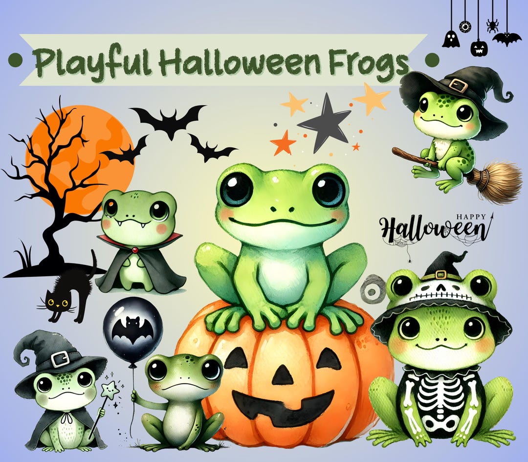Playful Halloween Frog Art | Halloween Frog Clipart | Cute Frog in ...
