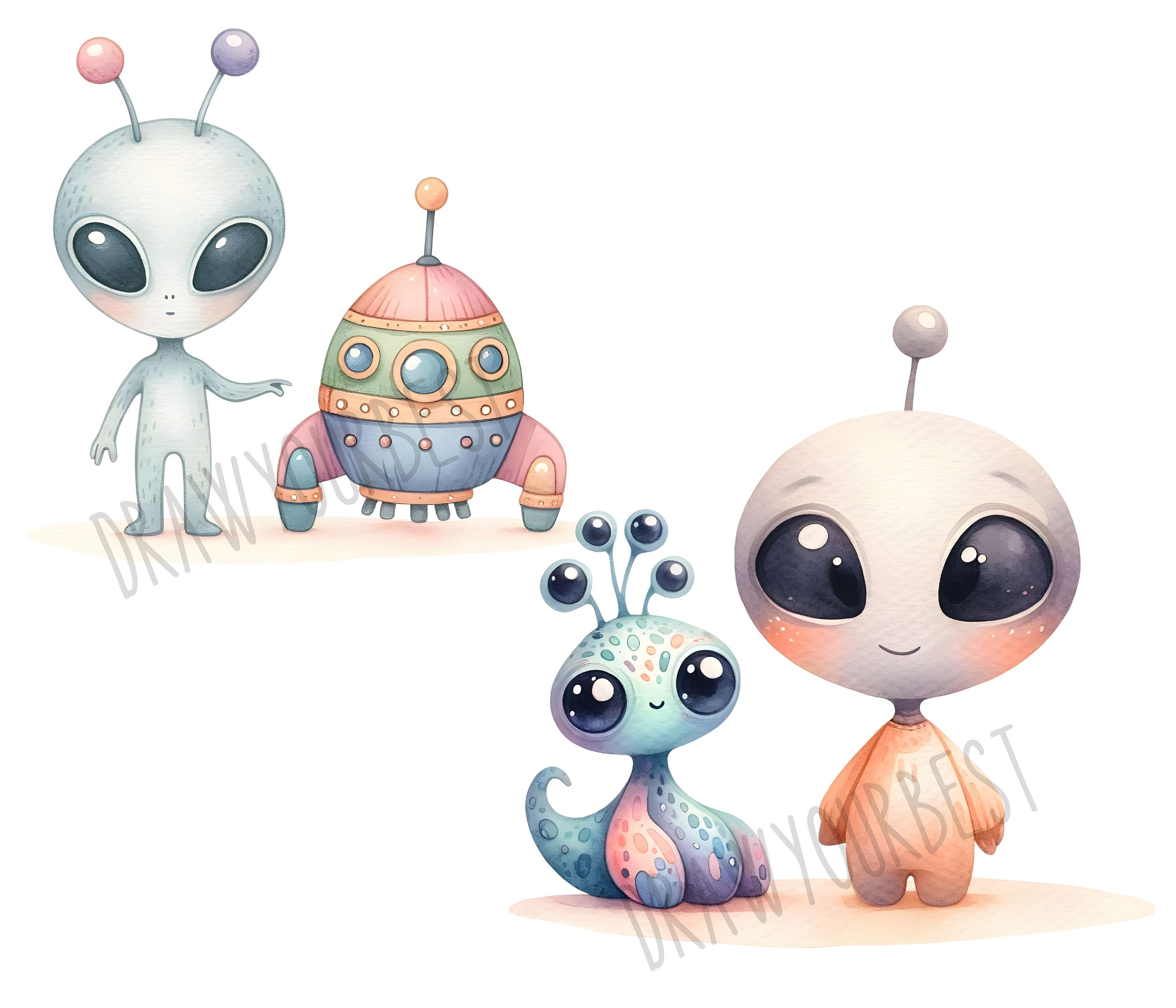 Welcome Earthlings - Cute Alien Clipart for Kids Room Decor - Etsy