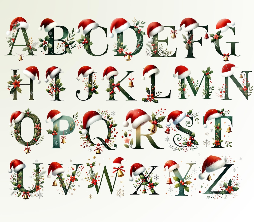 Christmas Alphabet Clipart | Festive Lettering With Santa Hats ...
