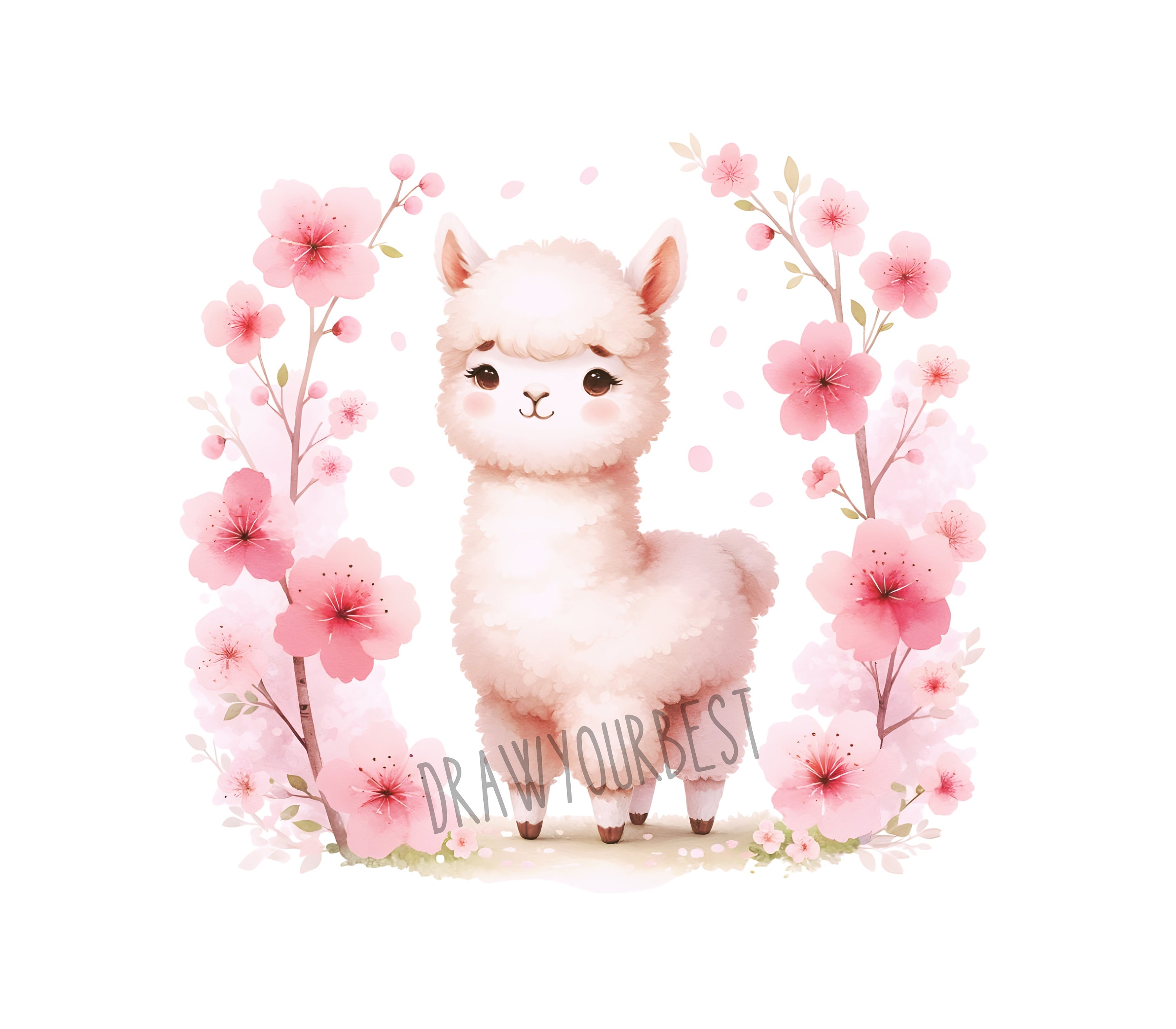 Japanese Alpaca Watercolor Clipart - Cute Alpaca Digital Art, Japan ...