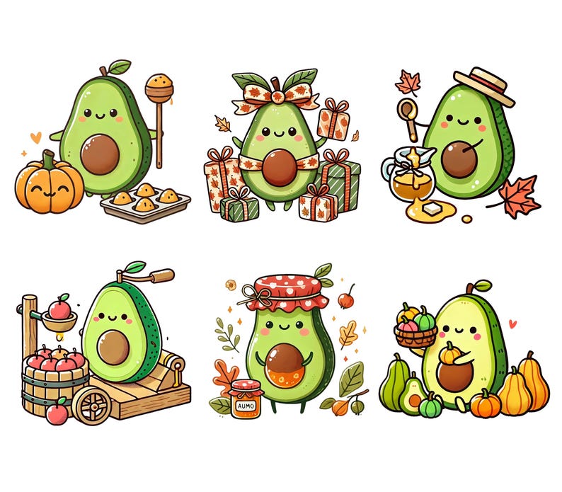 Fall-themed Avocado Illustrations | Cute Ai-generated Avocado Art ...