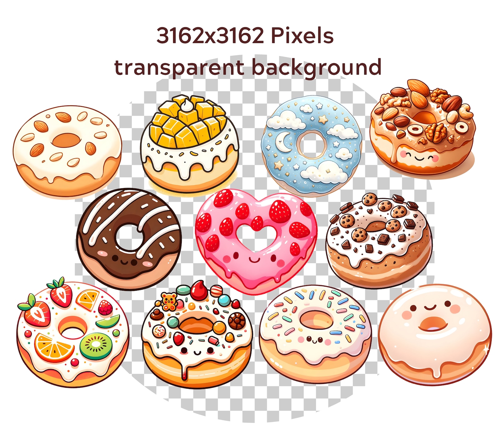 Adorable Donut Art Prints - Watercolor Dessert Illustrations - Kitchen ...