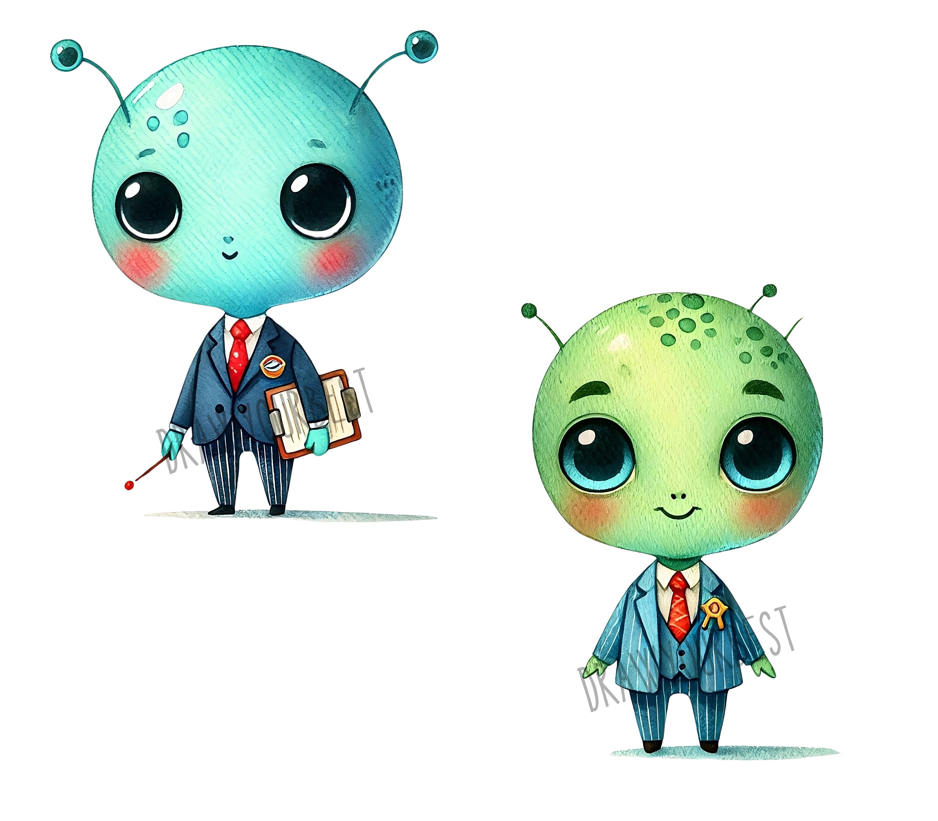 Fun Alien in School Clipart Pack - Cute Extraterrestrial Characters for ...