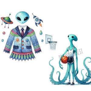 Fun Alien in School Clipart Pack - Cute Extraterrestrial Characters for ...