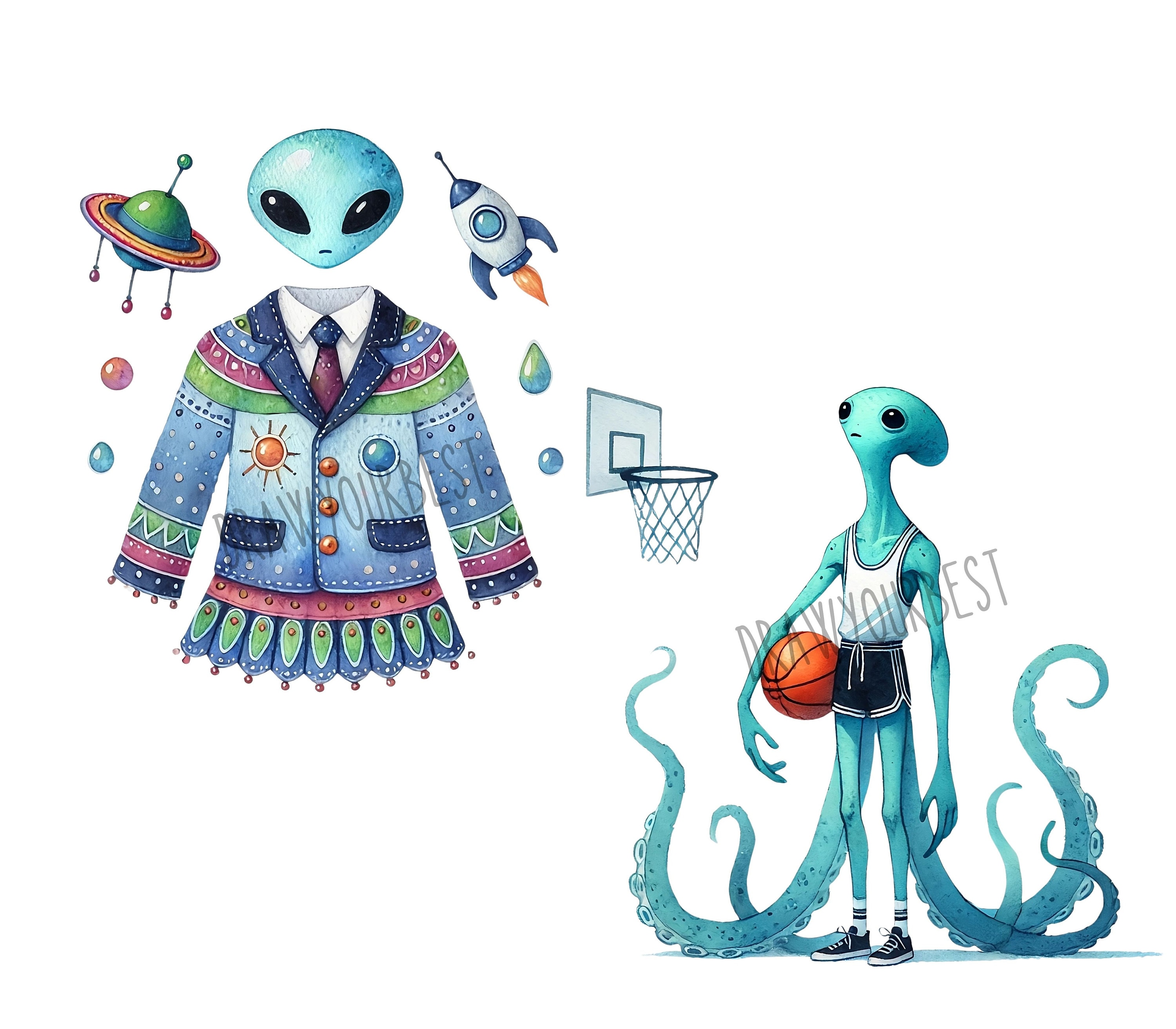 Fun Alien in School Clipart Pack - Cute Extraterrestrial Characters for ...