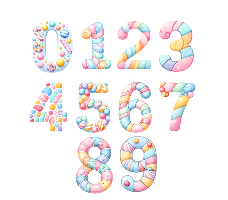Candy Styled Alphabet & Numbers Art - Pastel Letters Clip Art - Etsy
