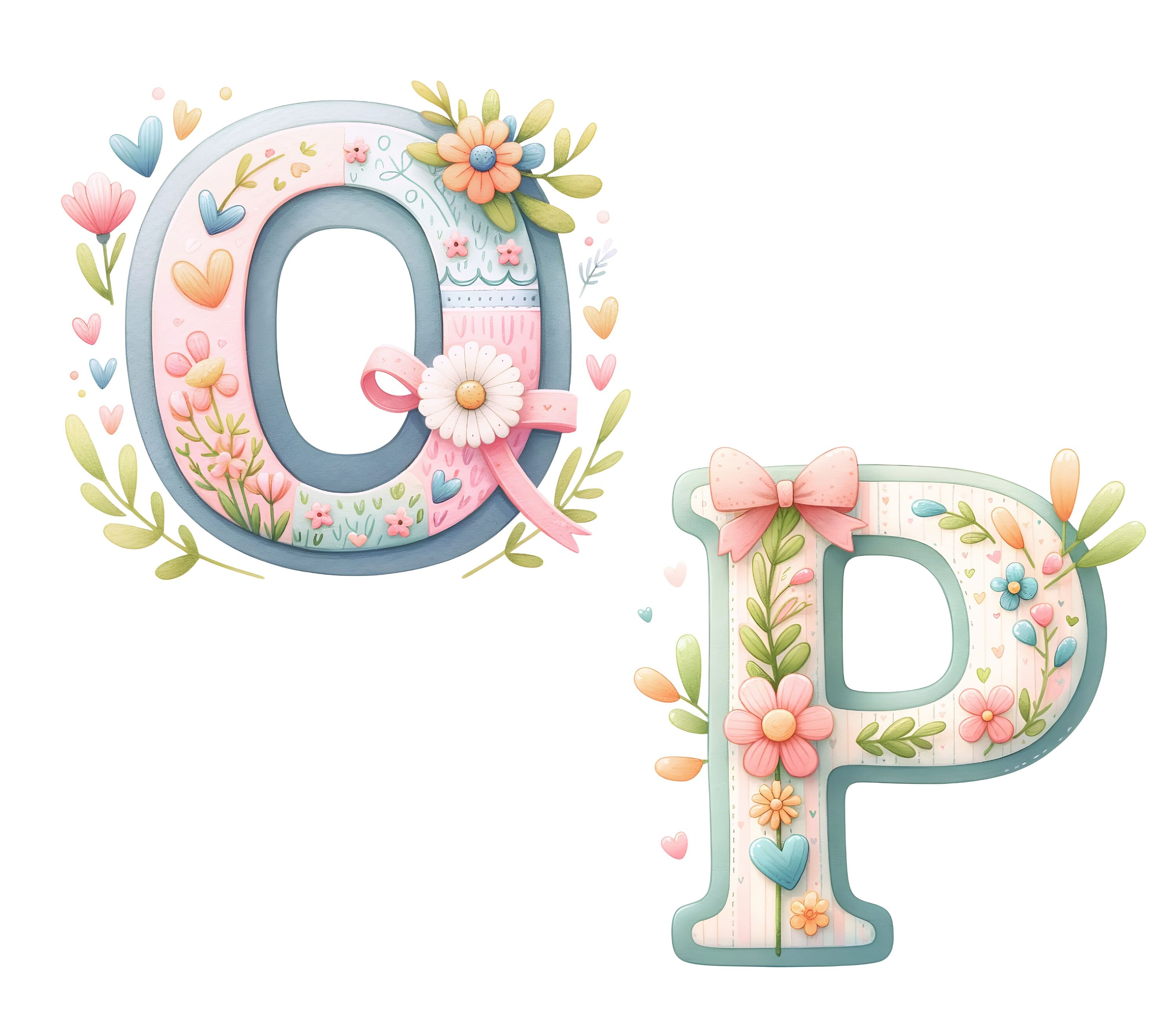 Floral Alphabet Letters A-Z - Pastel Nursery Decor, ABC Love Doodle Art ...
