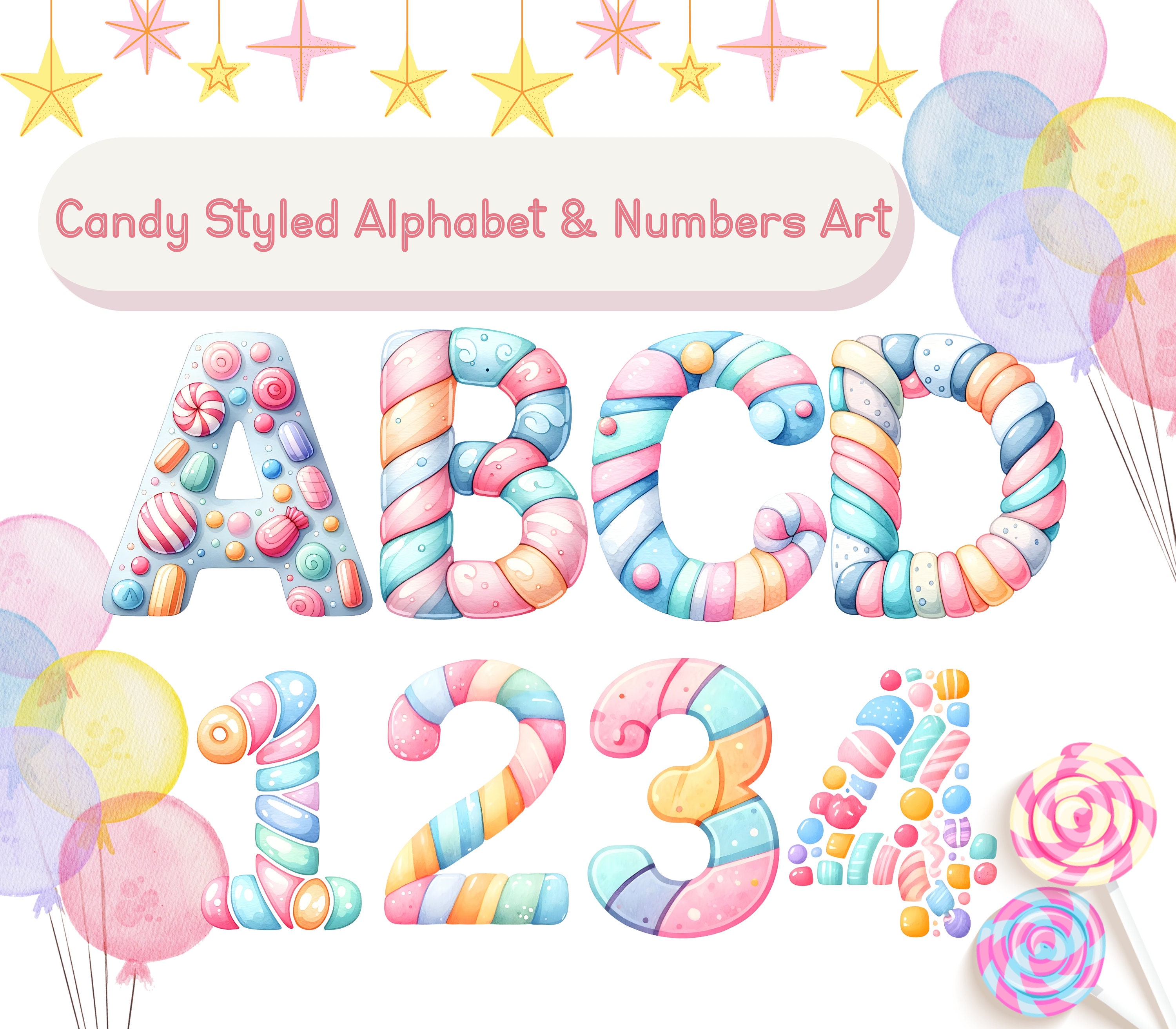 Candy Styled Alphabet & Numbers Art - Pastel Letters Clip Art - Etsy