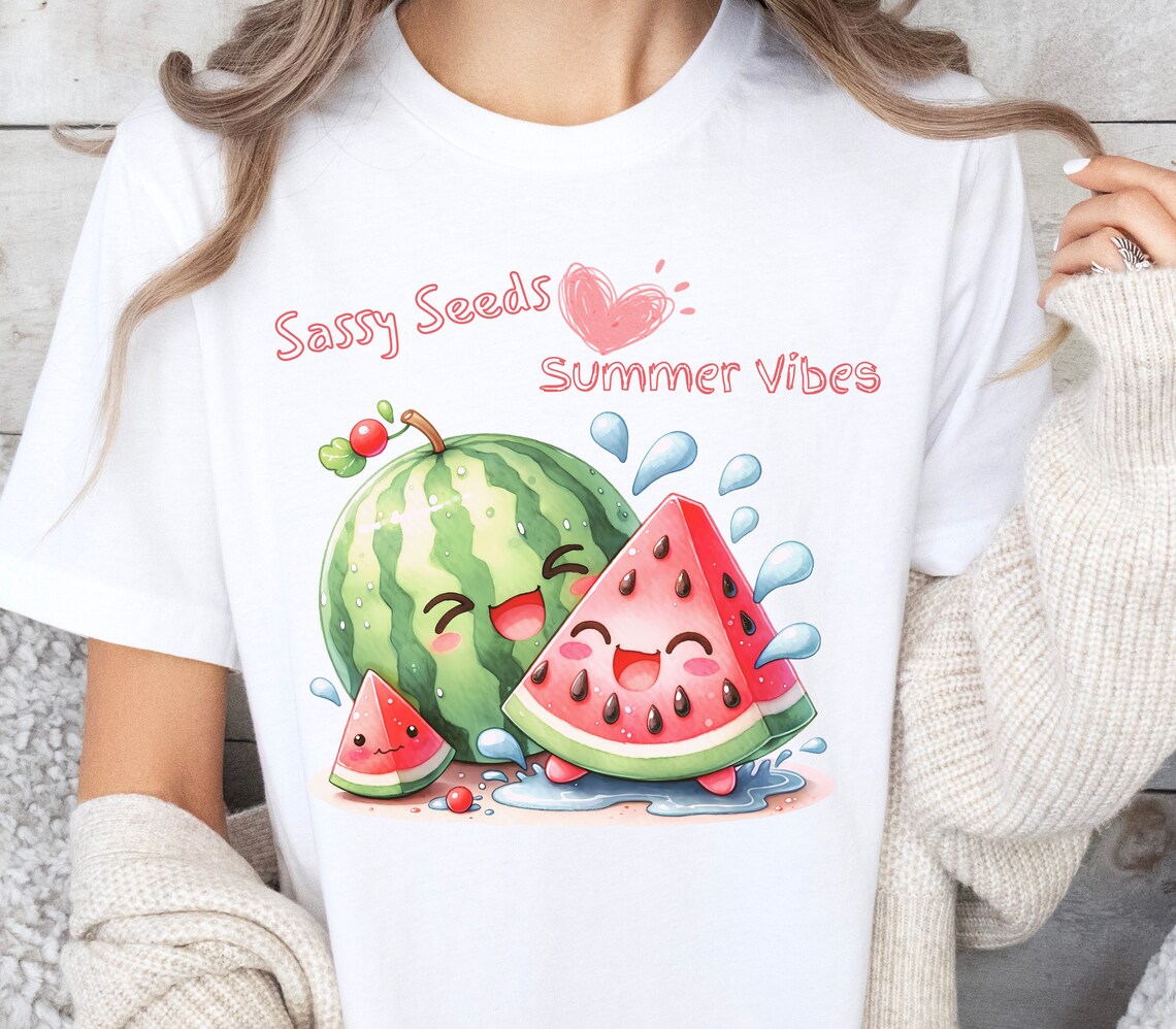 Cute Watermelon Digital Art Print – Summer Fruit Illustration, Kawaii ...