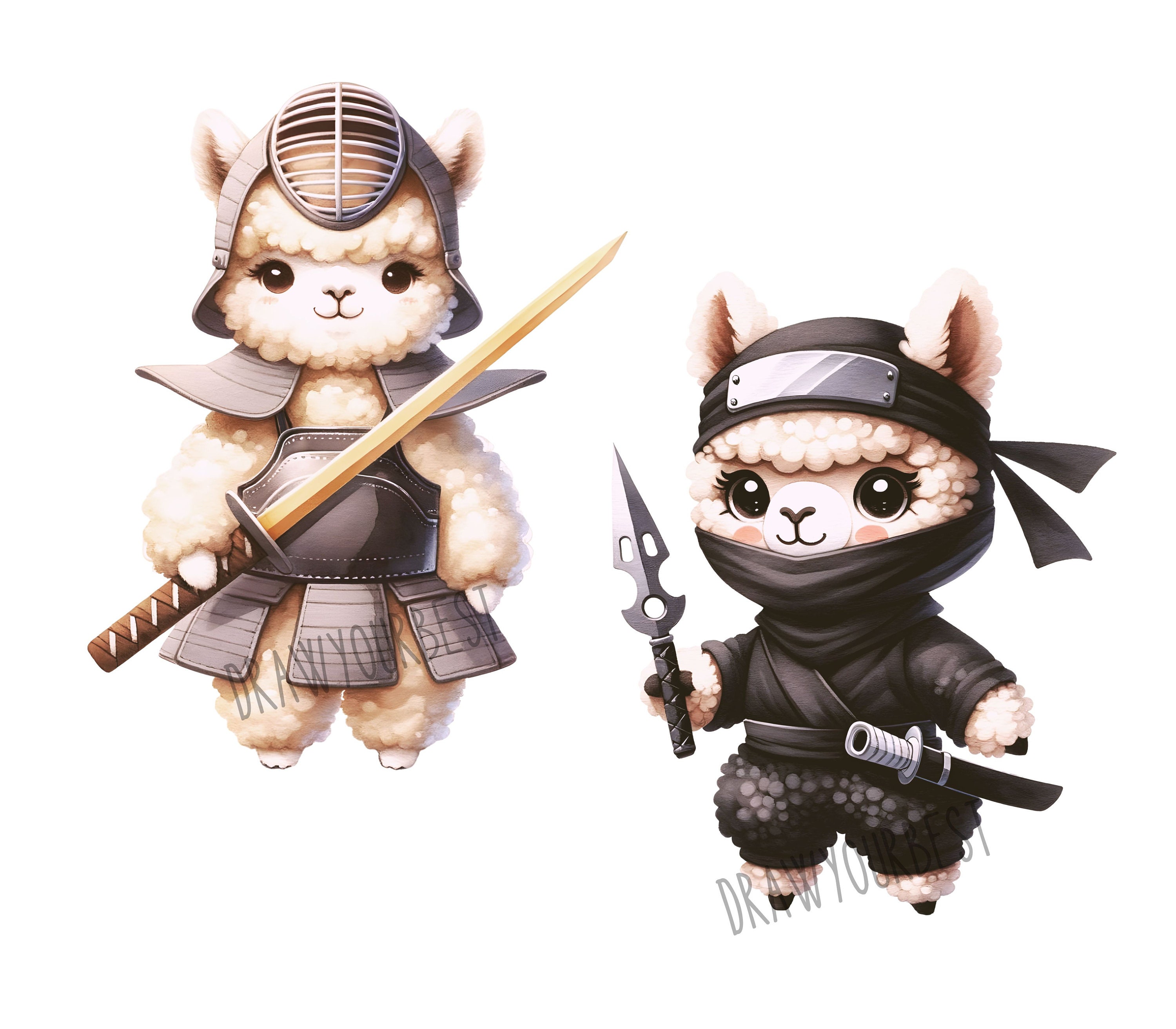 Japanese Alpaca Watercolor Clipart - Cute Alpaca Digital Art, Japan ...