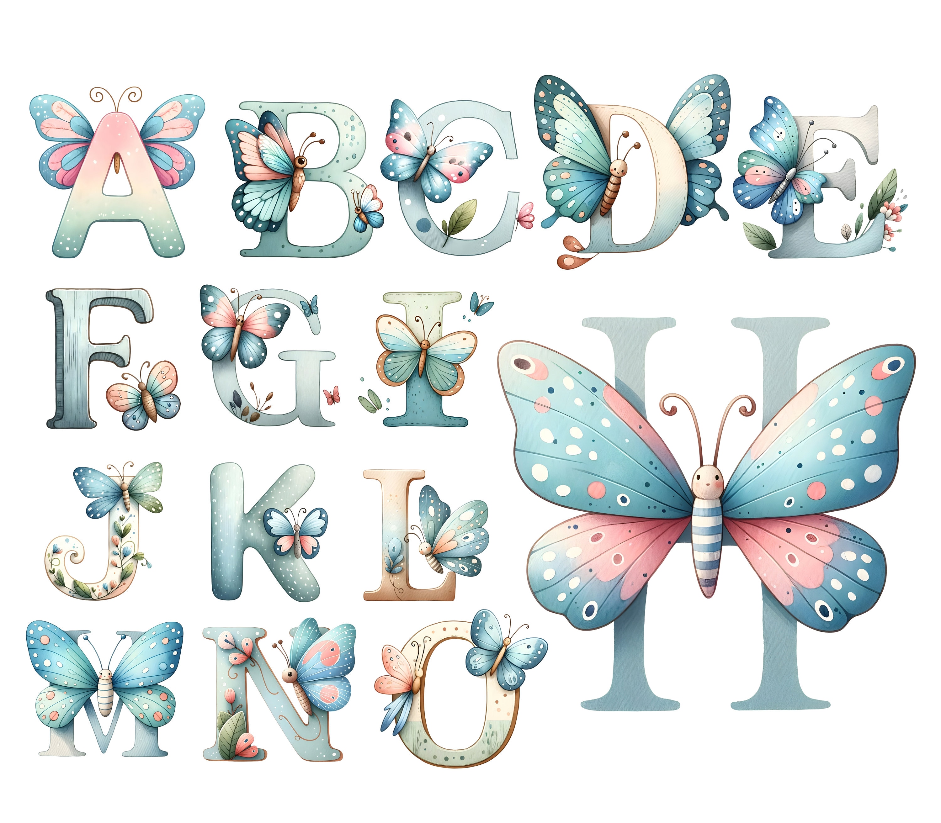 Butterfly Alphabet and Number Art - A to Z & Numbers Whimsical Doodles ...