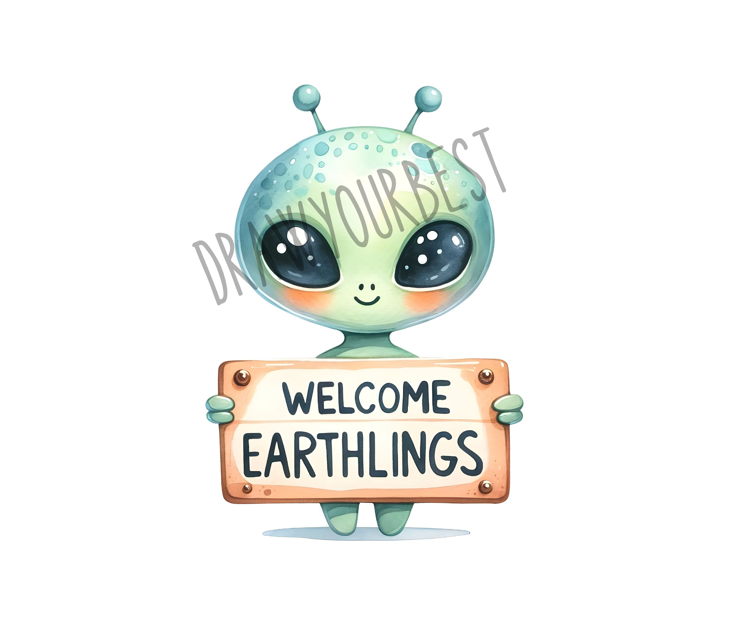 Welcome Earthlings - Cute Alien Clipart for Kids Room Decor - Etsy