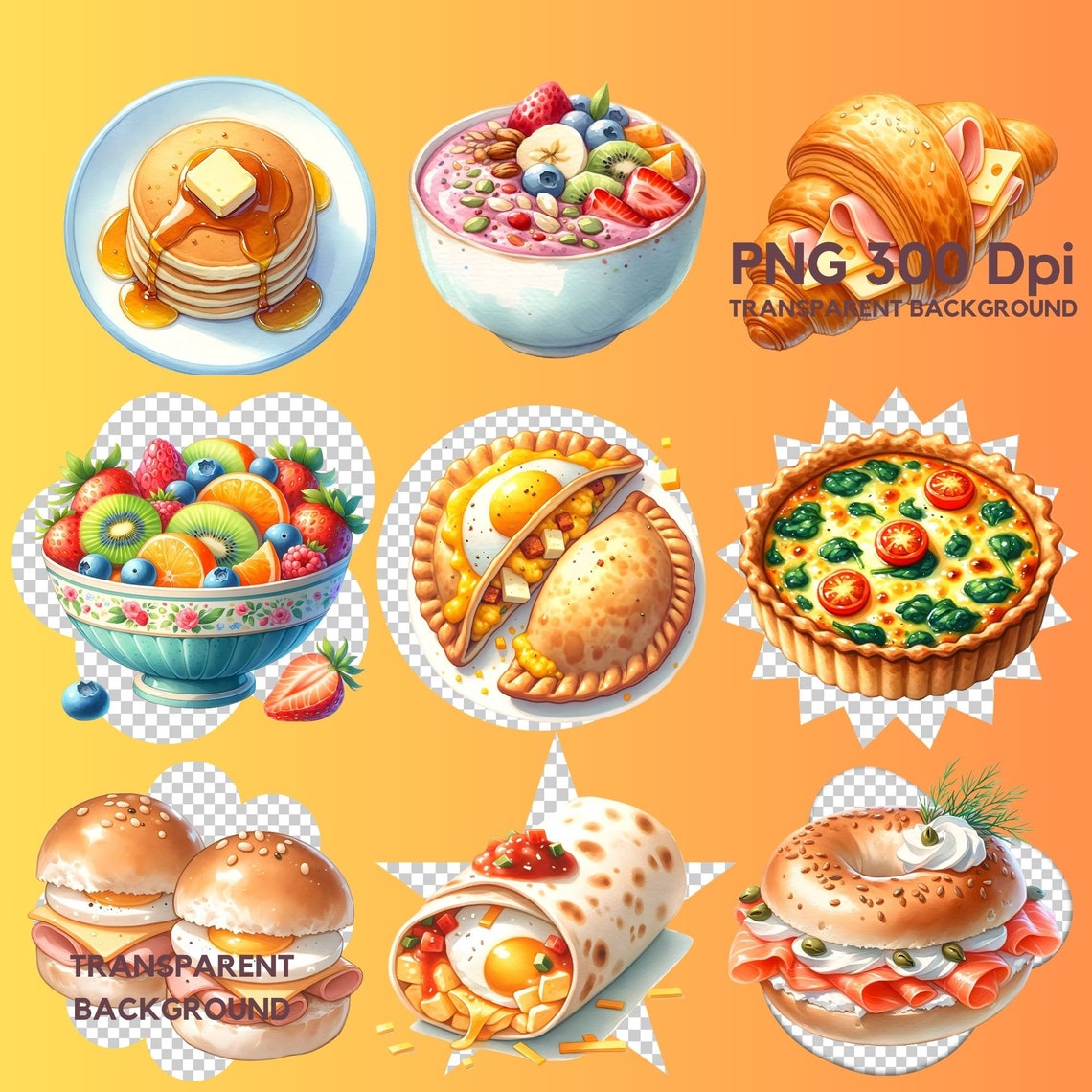 Delightful Breakfast Watercolor Clipart Set, High-resolution Digital ...
