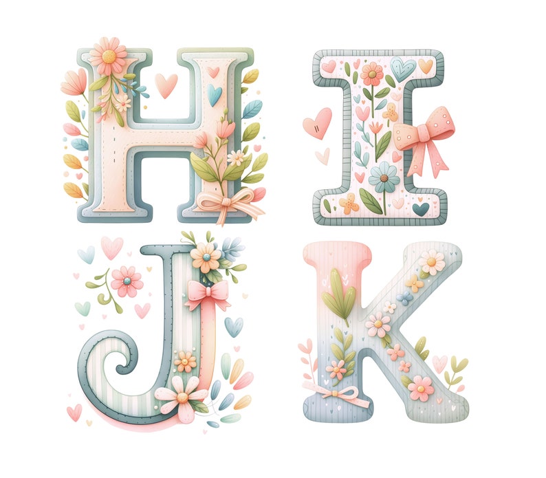 Floral Alphabet Letters A-Z - Pastel Nursery Decor, ABC Love Doodle Art ...