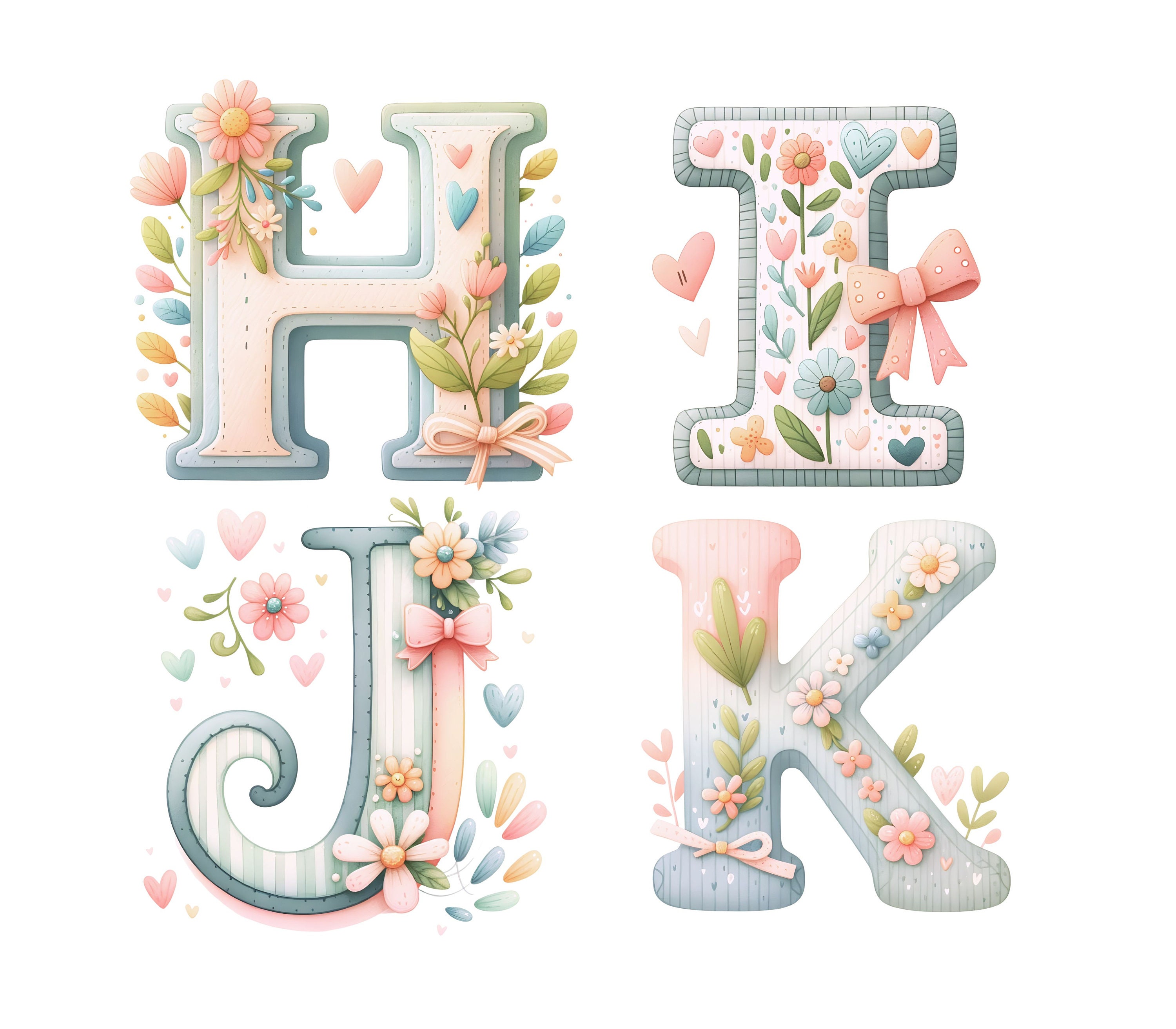 Floral Alphabet Letters A-Z - Pastel Nursery Decor, ABC Love Doodle Art ...