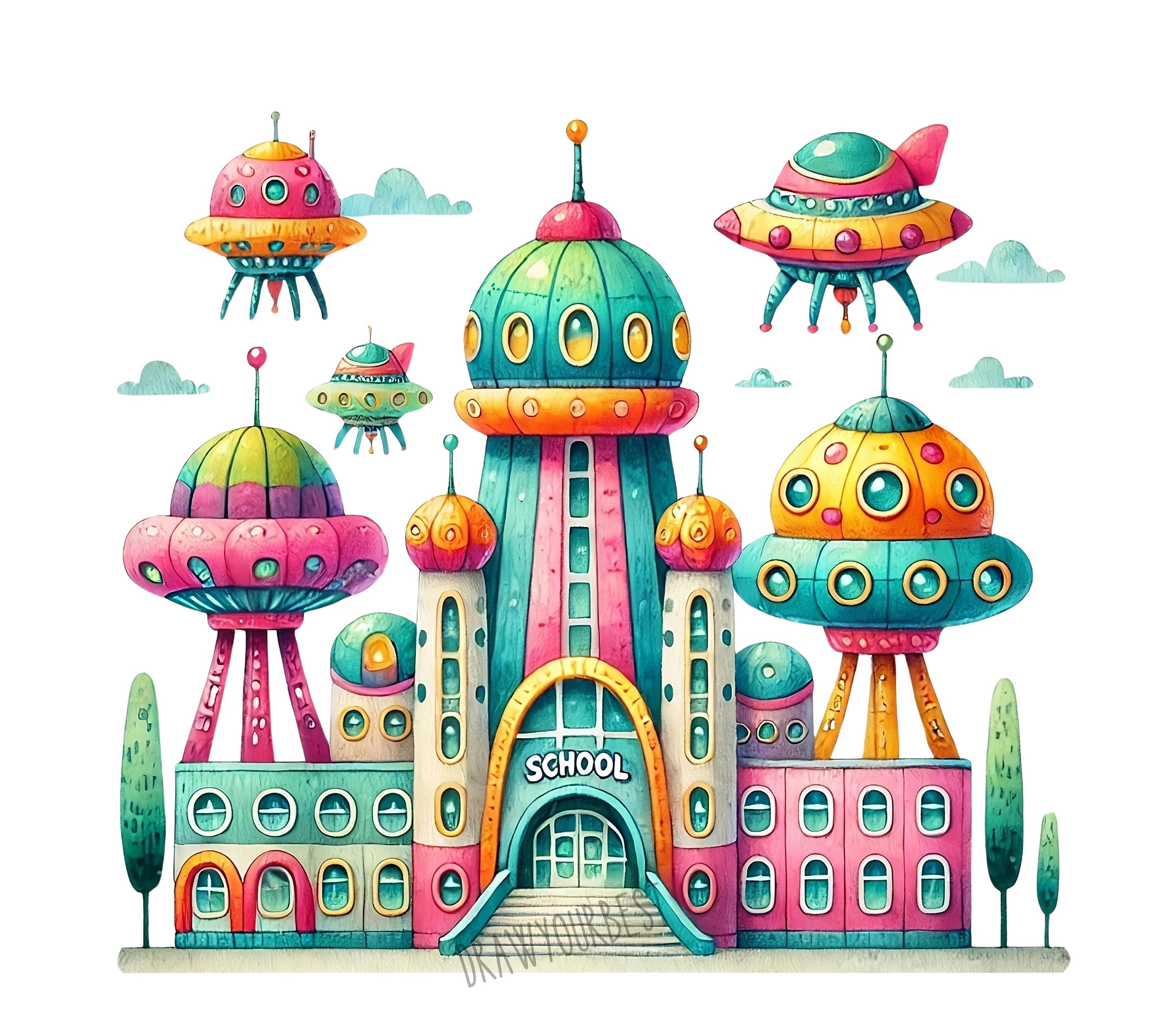 Fun Alien in School Clipart Pack - Cute Extraterrestrial Characters for ...