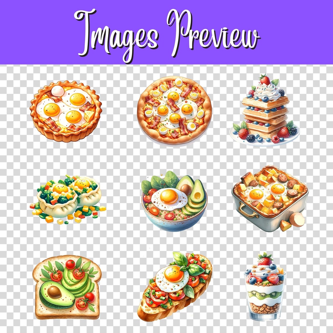 Delightful Breakfast Watercolor Clipart Set, High-resolution Digital ...