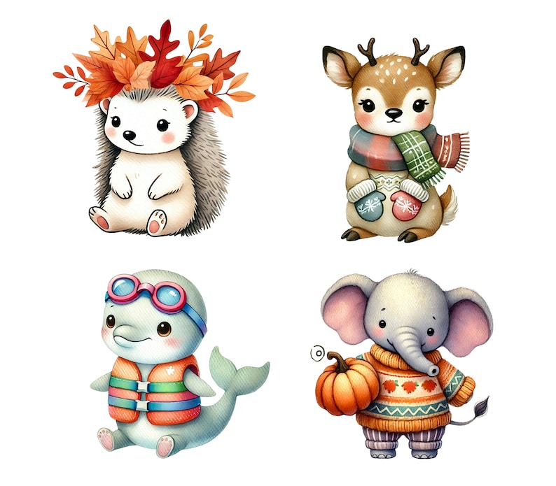 Baby Animals in Seasonal Outfits Clipart - 25 Adorable Seasonal Animal ...