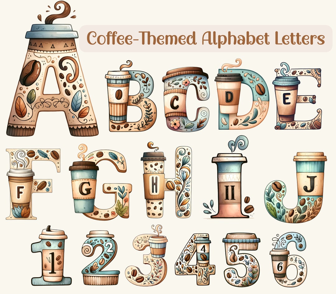 Coffee-themed Alphabet Letters - Customizable Wall Art for Coffee Shops ...