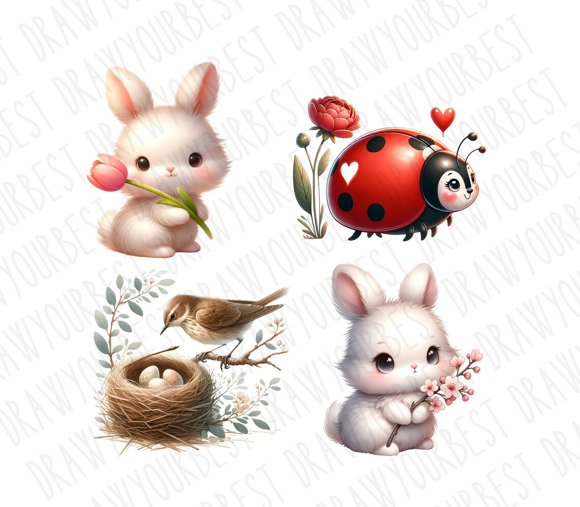 Hello Spring Digital Artwork | Pastel Seasonal Clipart | Easter and ...