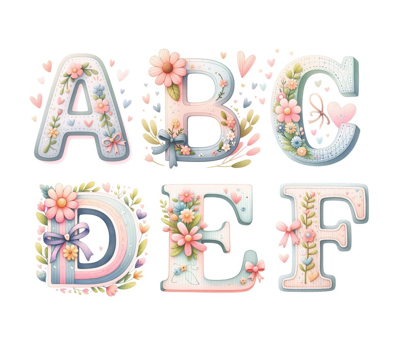 Floral Alphabet Letters A-Z - Pastel Nursery Decor, ABC Love Doodle Art ...